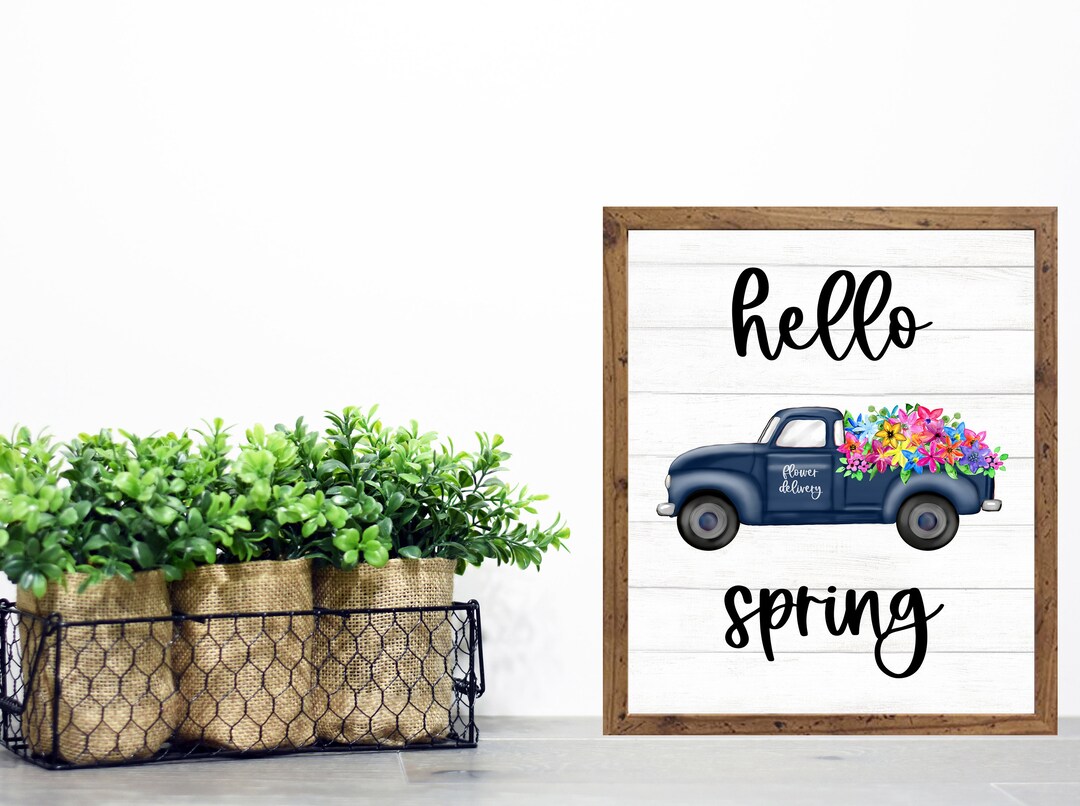 DIGITAL Download/antique BLUE Truck With Spring Flowers/hello Spring ...