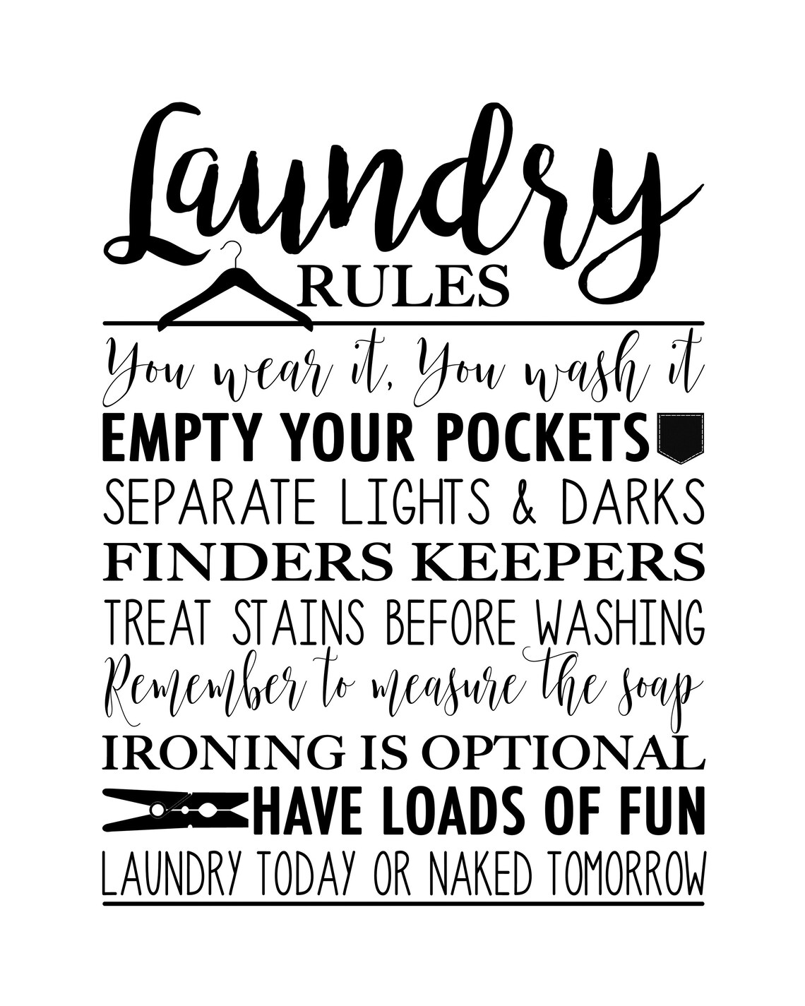 PRINT & Ship/laundry RULES Wall Print/laundry Room Decor/home - Etsy