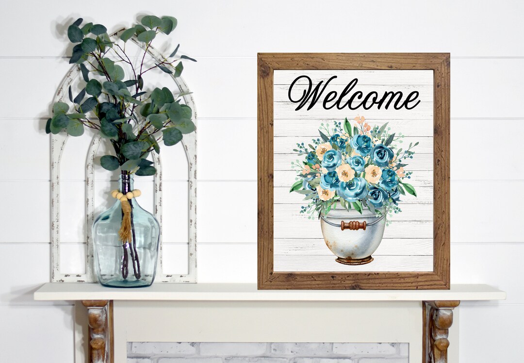 DIGITAL Download/welcome Teal Floral Prints/country/rustic/printables ...