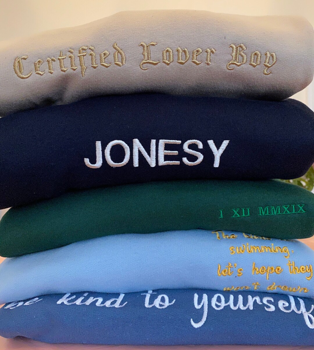 Custom Text/ Slogan Embroidered Sweatshirt | Personalised Crew Neck for ...