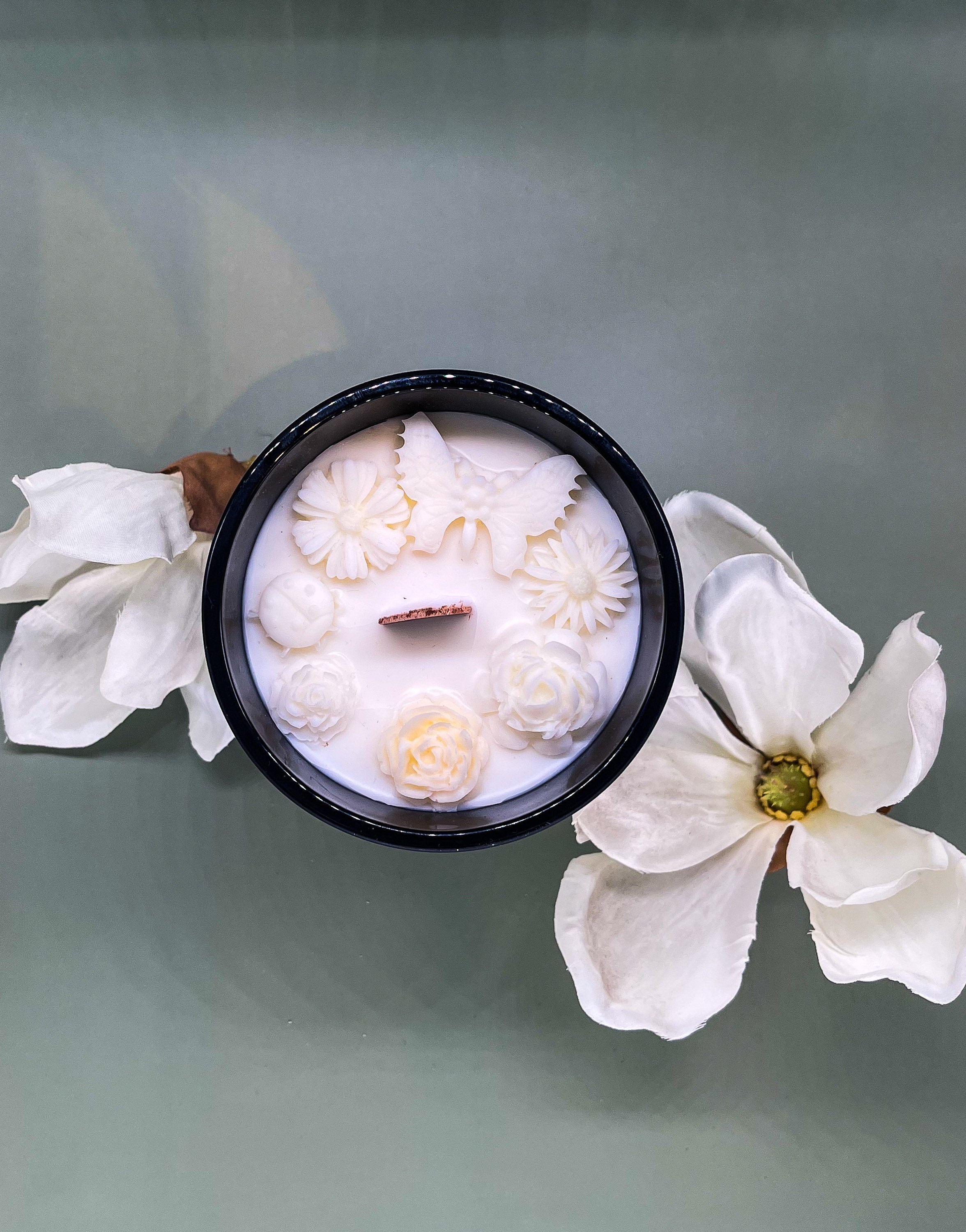 12oz.santal and Cardamom Scented Candles With Wax Flowers - Etsy