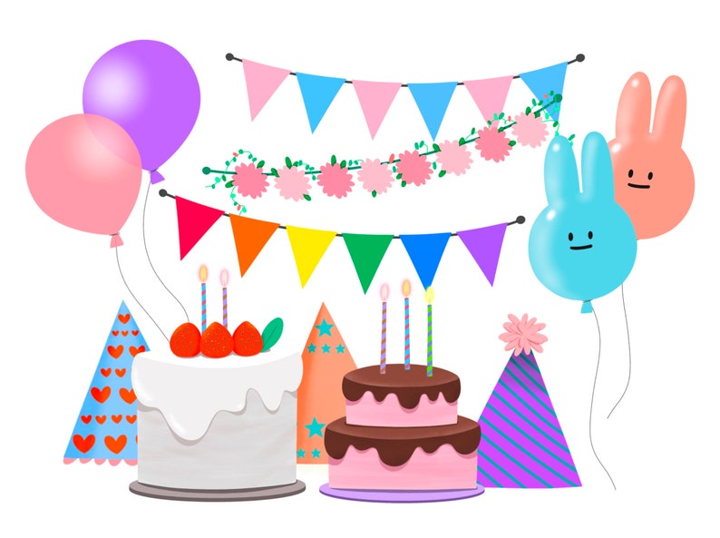 Birthday Decoration Clipart / Happy Birthday / Balloon / Candle ...