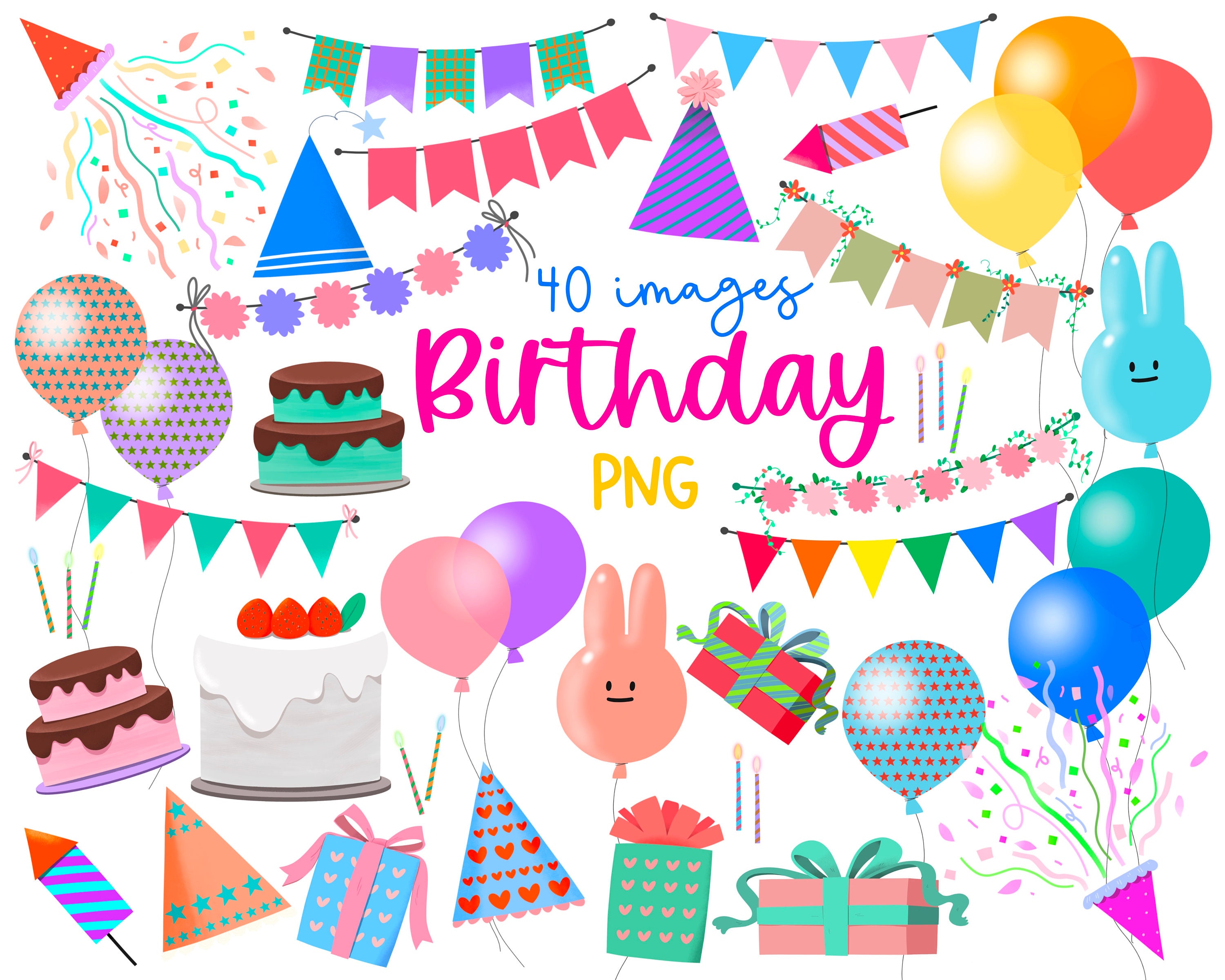 Birthday Decoration Clipart / Happy Birthday / Balloon / Candle ...