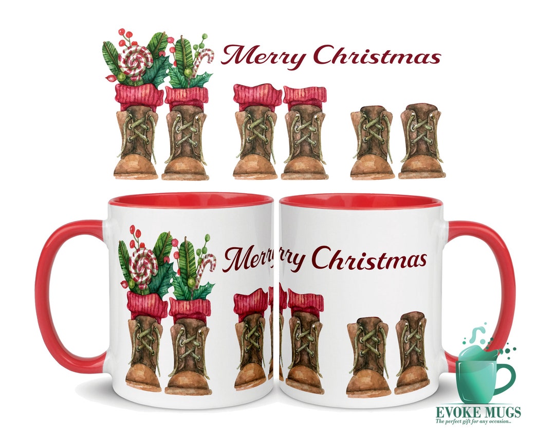 Vintage Christmas Boots Mug, Festive Holiday Ceramic Cup, Retro Winter ...