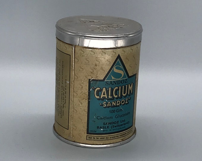 Vintage Sandoz Calcium Tin, Antique Pharmaceutical Tin, Collectors Item ...
