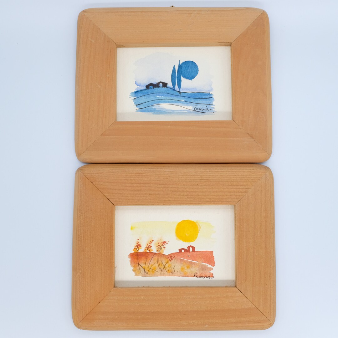 Two Little Frames With Vintage Handpainted Watercolor Art, Kitsch ...