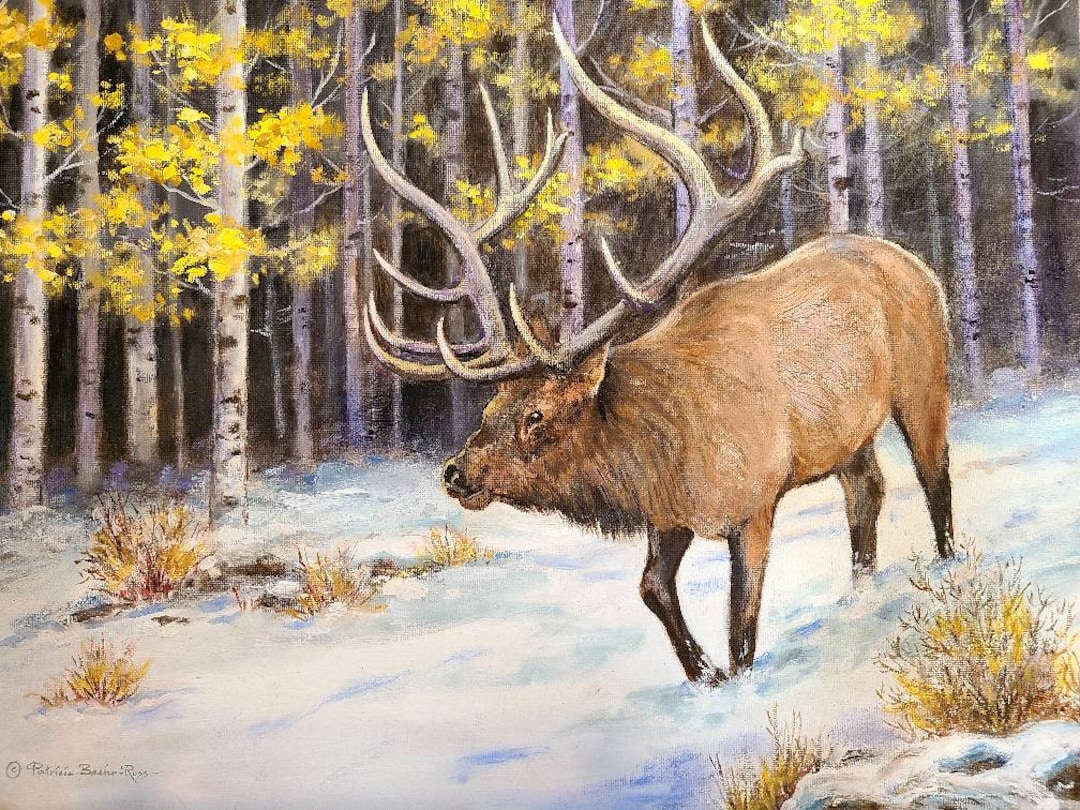 Elk in the Snow - Etsy