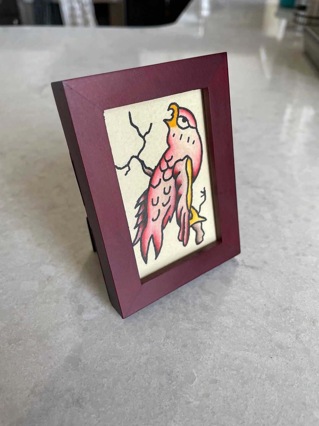 American Traditional Red Bird Tattoo Flash Painting Original Handmade 2 ...