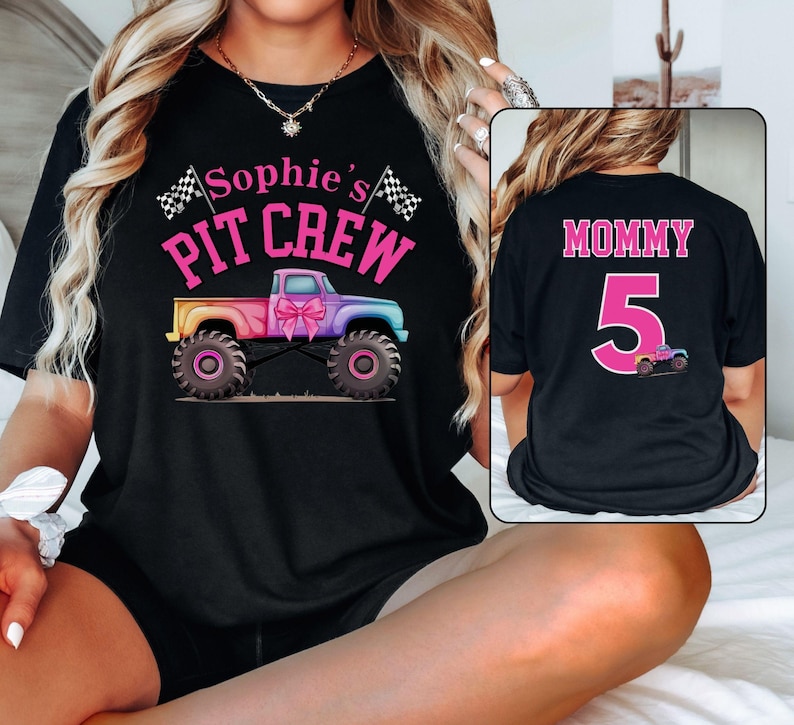 Girl's Rainbow Colored Monster Truck Theme Birthday Party T-shirt: Pit ...