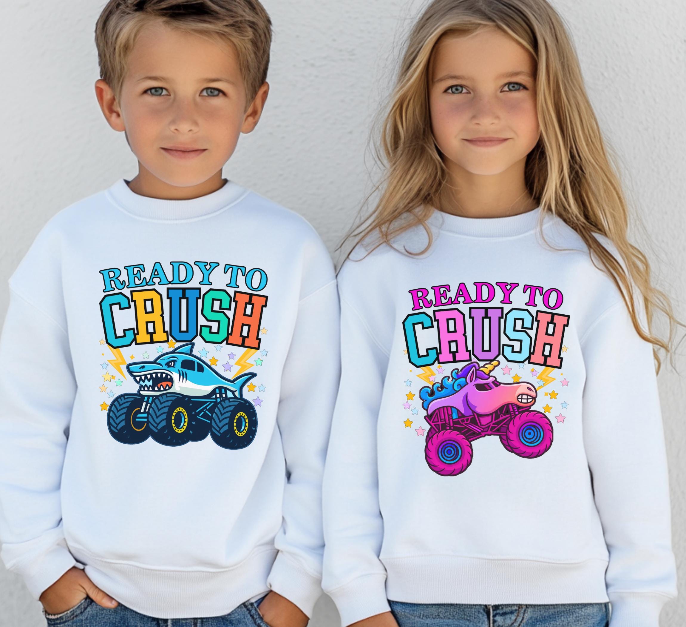 Mommy and Me Monster Truck Sweatshirts, Sparkle Unicorn Smash Truck ...