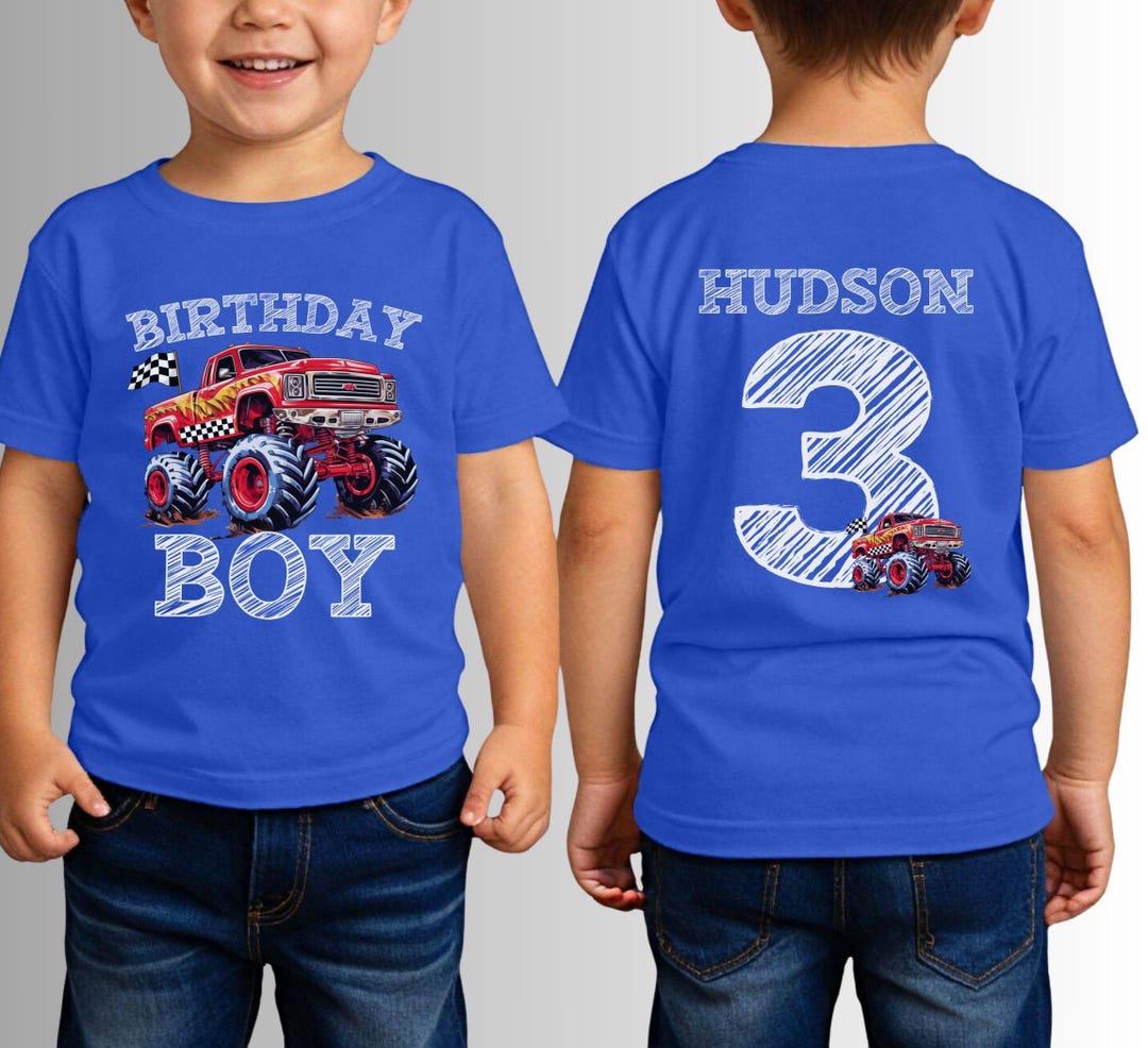 Custom Name Age Pit Crew Monster Truck Jam Hot Cars Wheels Family Event ...