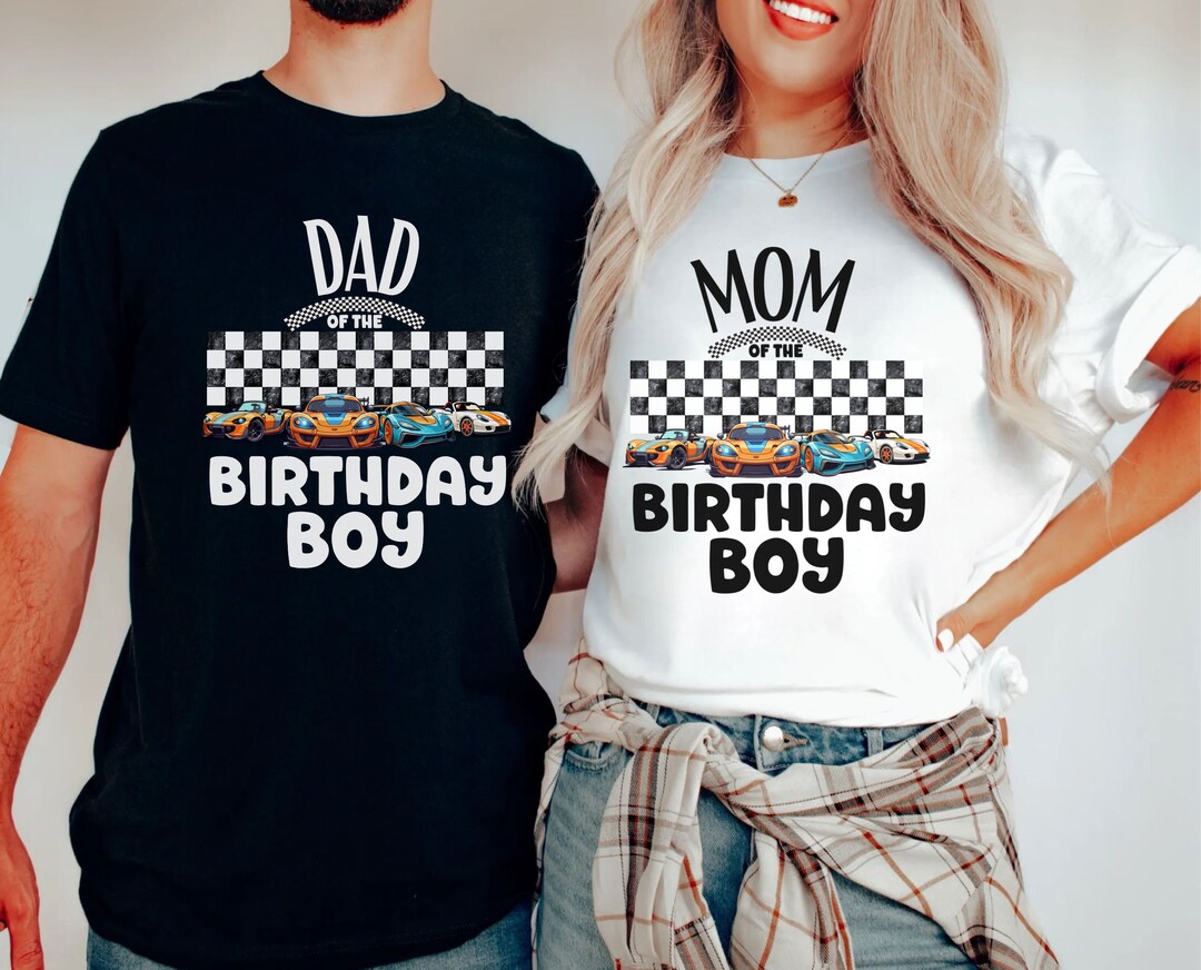 Custom Name Age Number Race Car Checker Birthday Boy Dude Shirt, Family ...