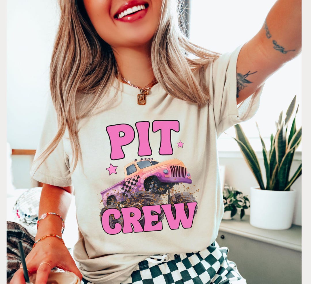 Monster Truck Jam Pink Pit Crew Girls Women's T-shirt Family Matching Mom Daughter Grandma Event ...