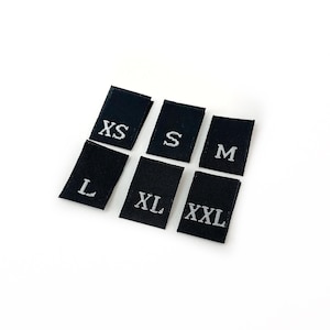 Woven Clothing Size Taffeta Labels Tabs Black (XS, S, M, L, XL, XXL ...