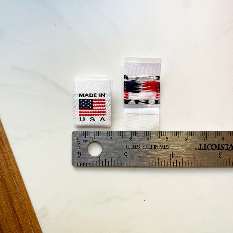 Made in USA Country of Origin Woven Labels Damask in White Beige or ...