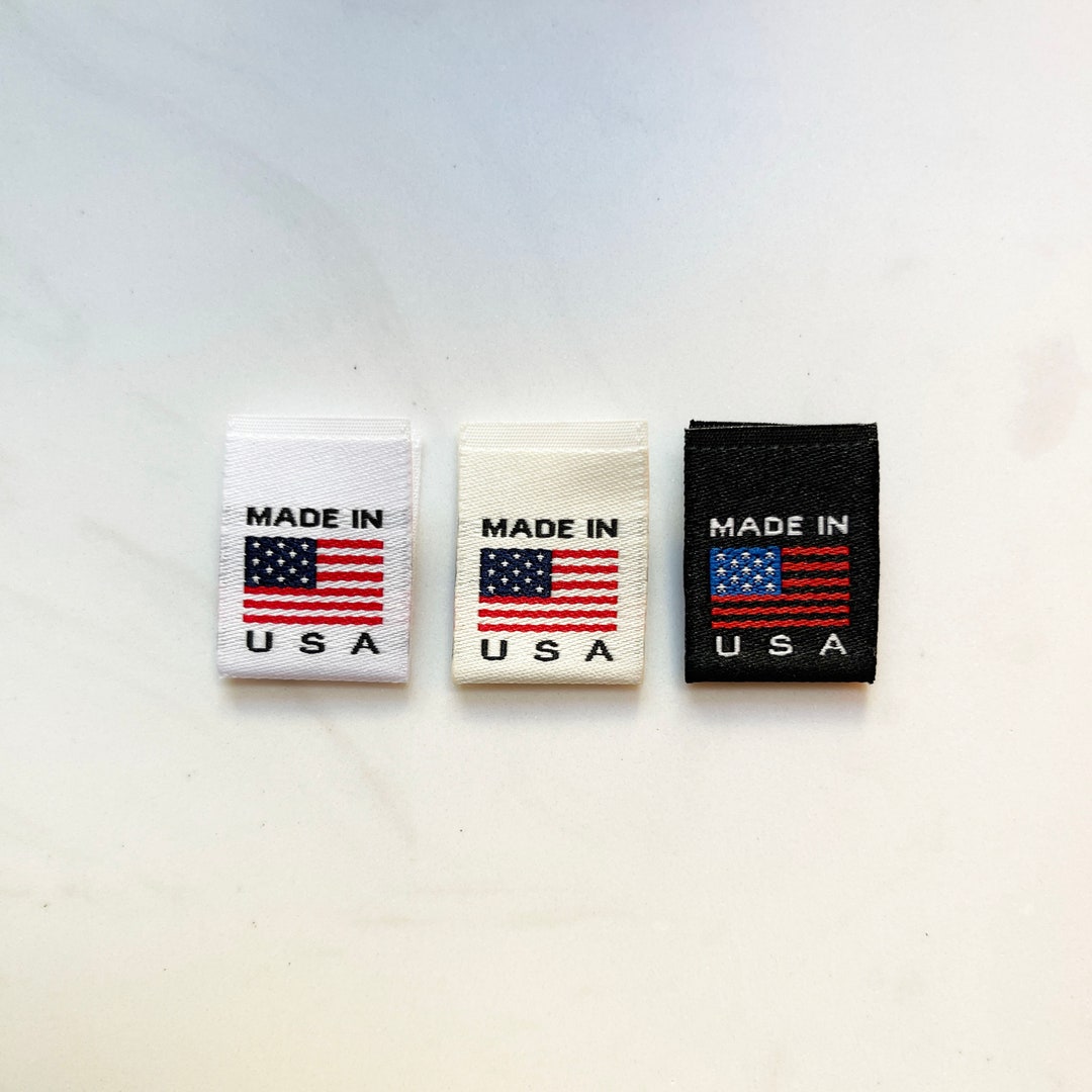 Made in USA Country of Origin Woven Labels Damask in White Beige or ...