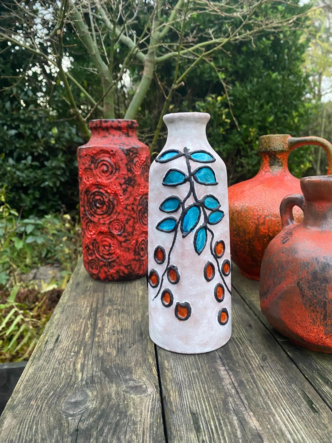 25cm Flawless Marei Keramik Fat Lava Vase. Beautiful Leaf and Berry ...