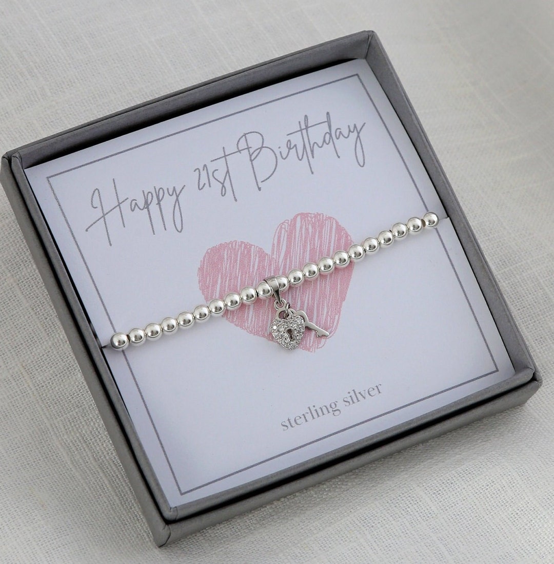 21st Birthday Beaded Bracelet Silver Beaded Birthstone - Etsy