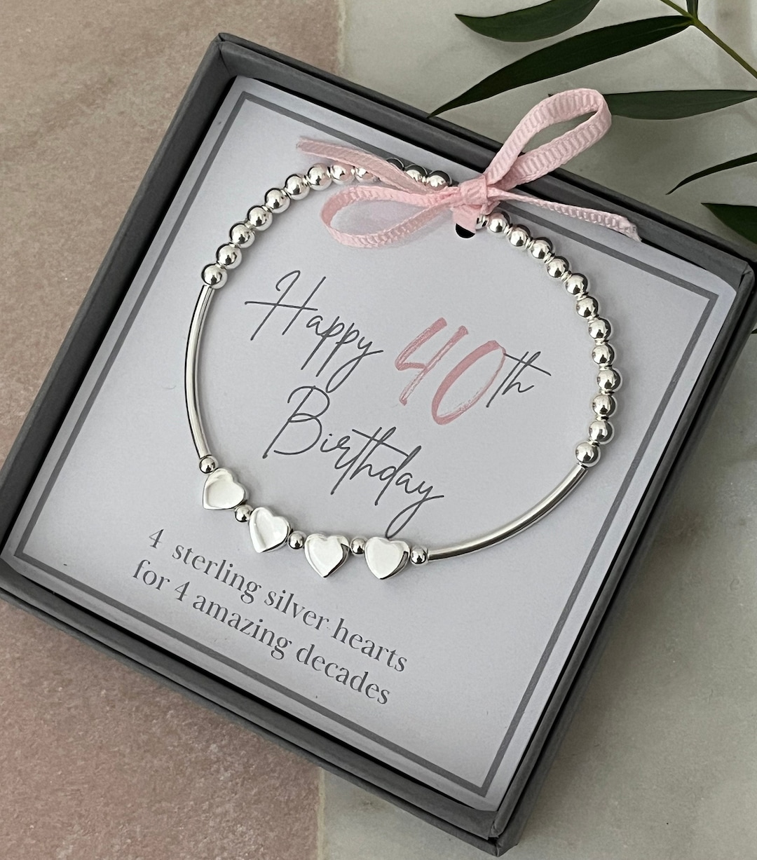 Women's 40th Birthday Bracelet, 40th Bracelet for Her, 40th Silver ...