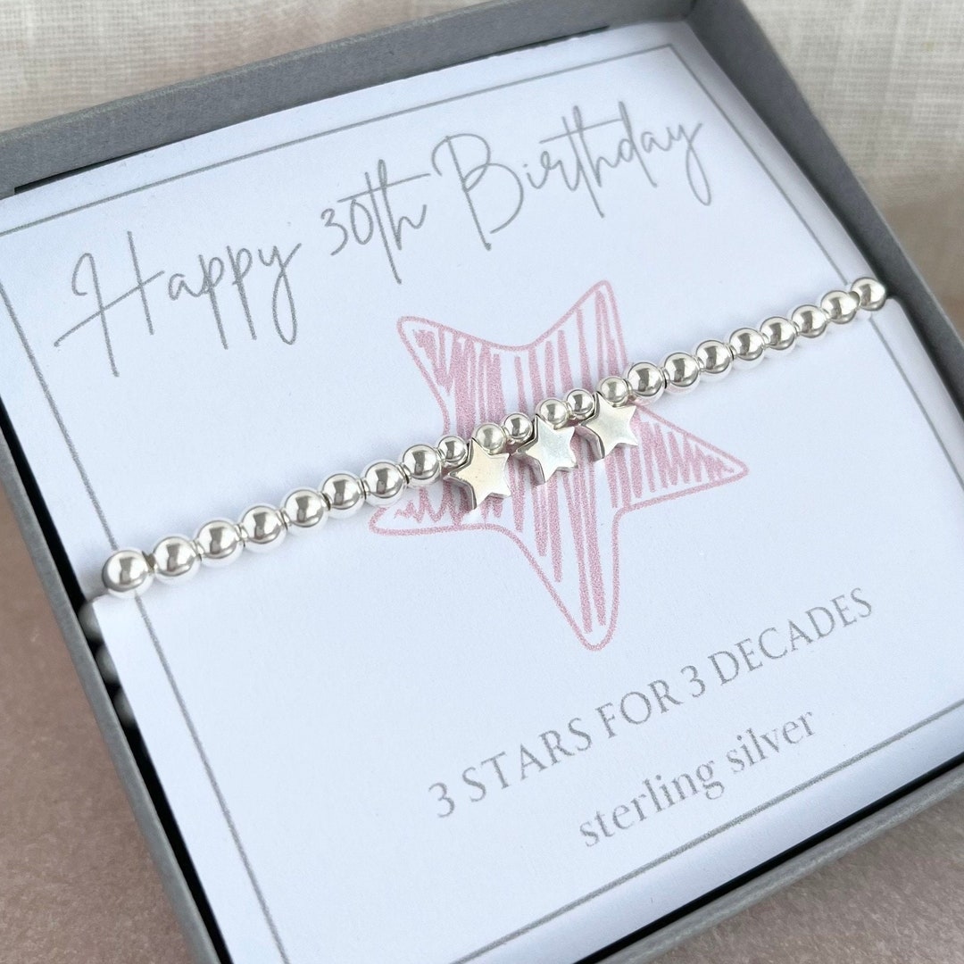 Womens Silver 30th Birthday Bracelet, 30th Birthday Bracelet for Her ...