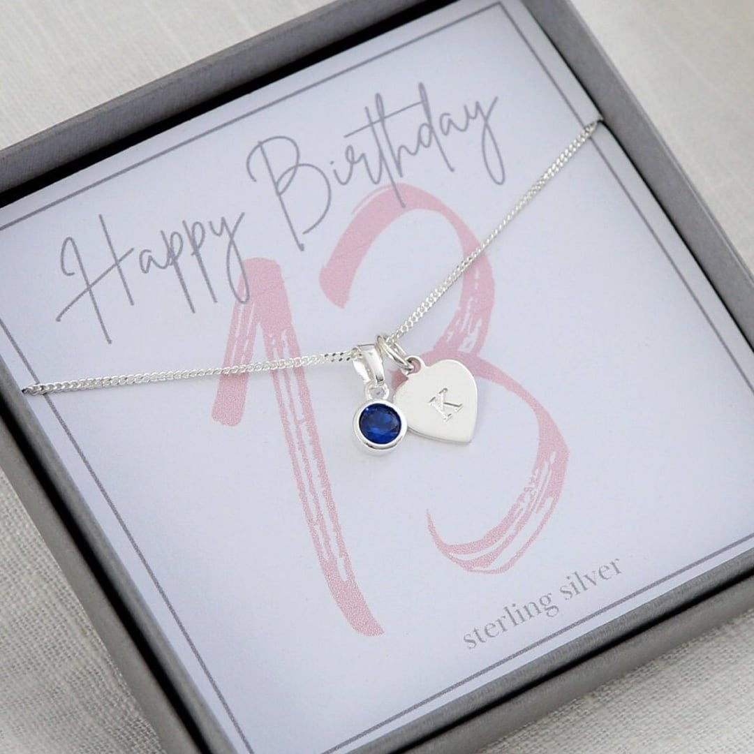 Personalised 13th Birthday Birthstone Necklace, Girls 13th Birthday ...