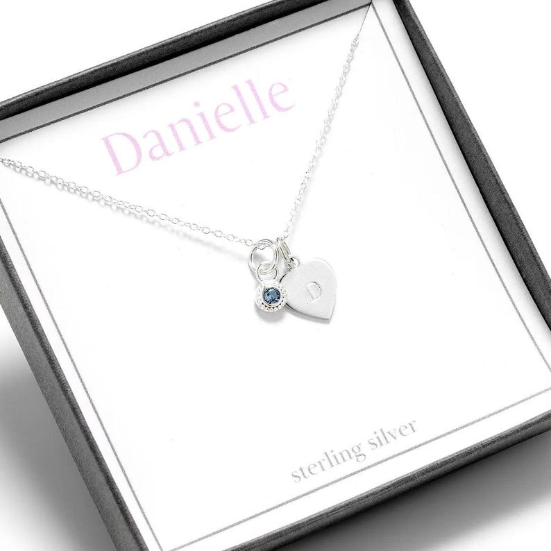 Girls Silver Heart Birthstone Necklace, Personalised Necklace Girls ...