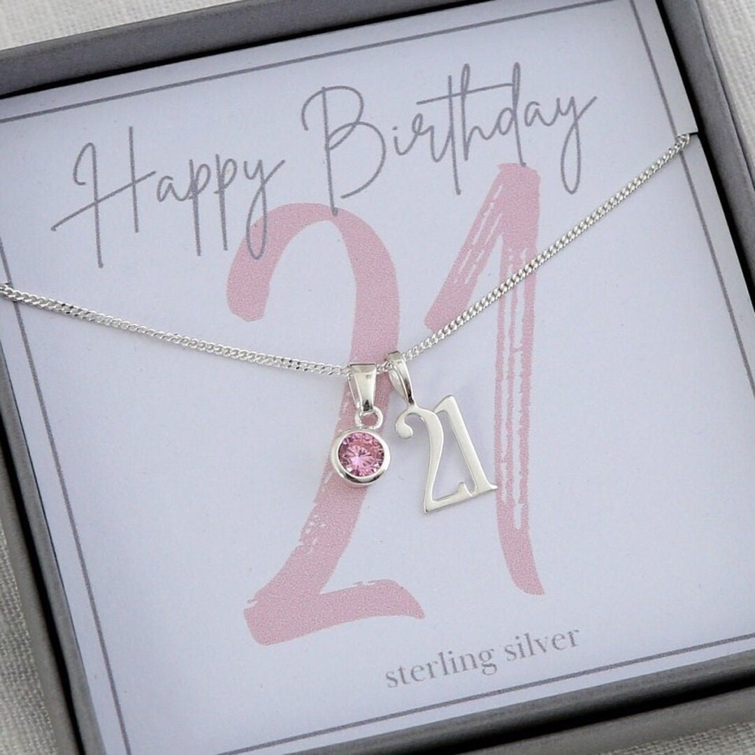 Silver 21st Birthday Birthstone Necklace, Girls 21st Pendant Necklace ...