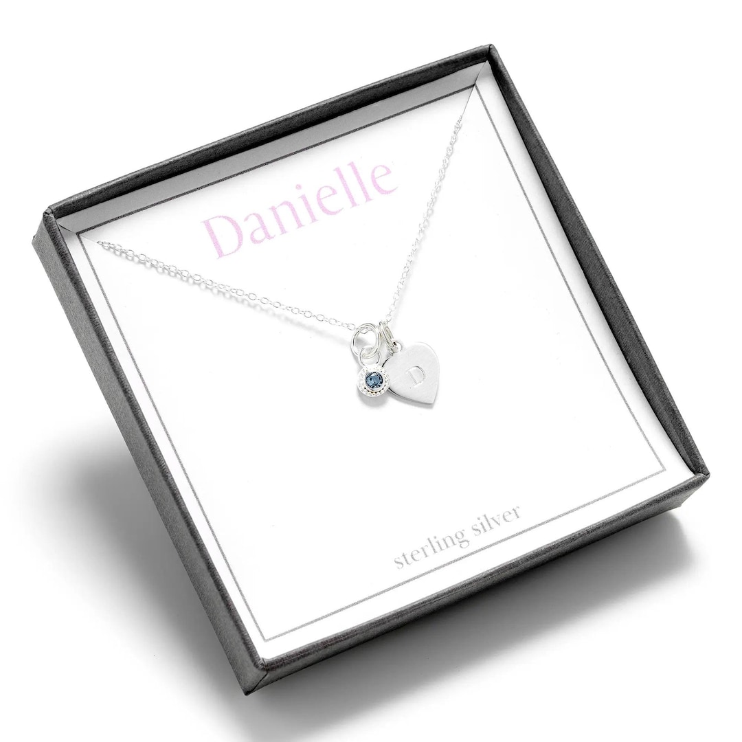 Girls Silver Heart Birthstone Necklace, Personalised Necklace Girls ...