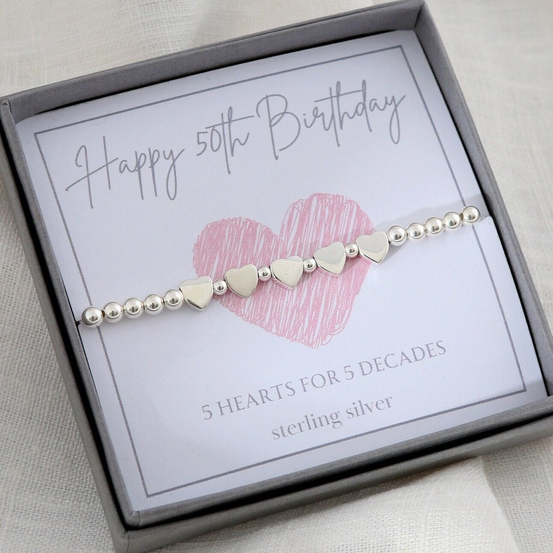 Womens Silver 50 Birthday Bracelet, 50th Birthday Bracelet for Her ...