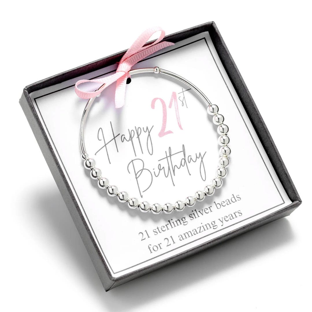 21st Birthday Beaded Bracelet, Girls 21st Silver Beaded Bracelet, Girls ...