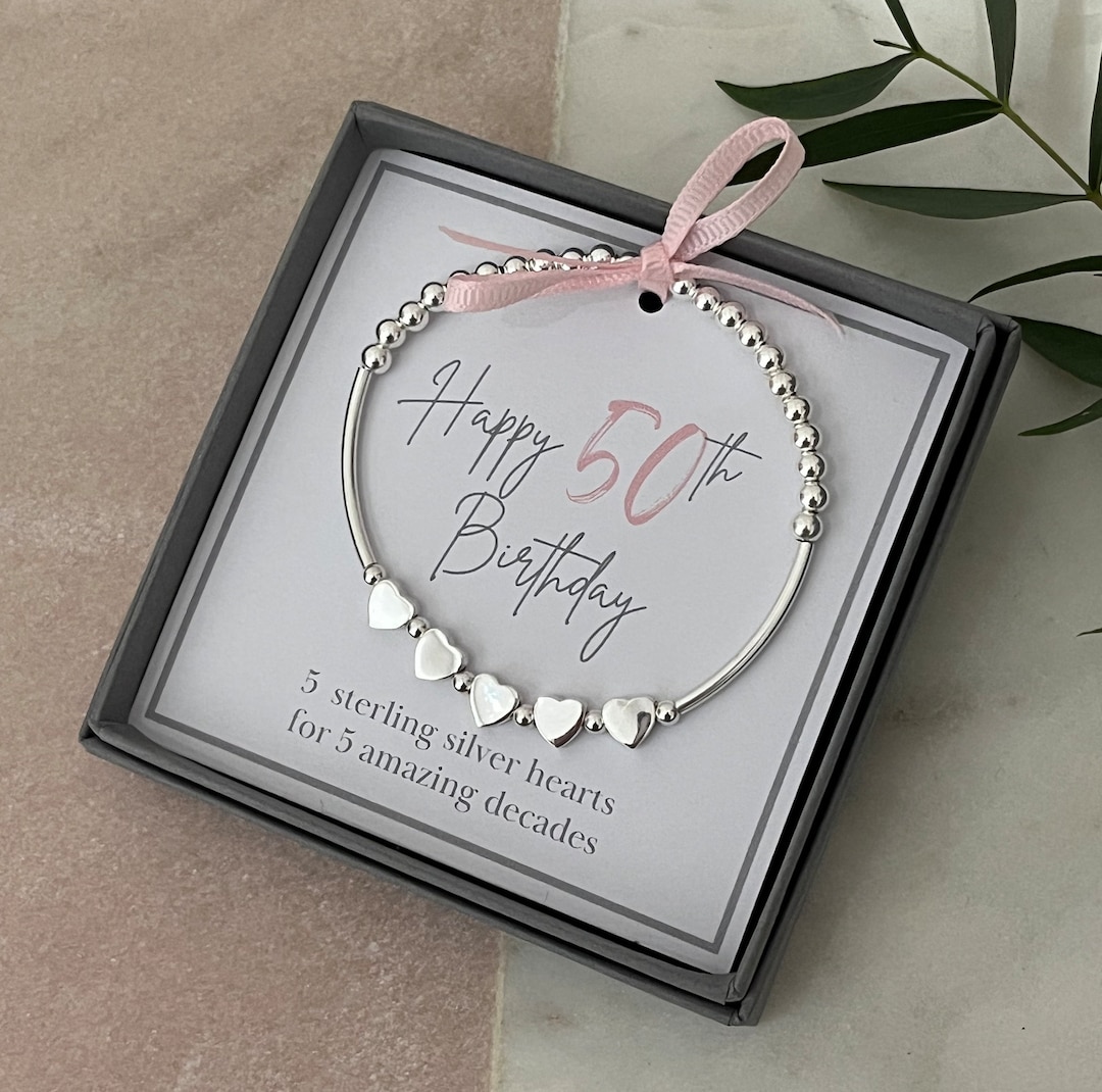 Women's 50th Birthday Bracelet, 50th Bracelet for Her, 50th Silver ...