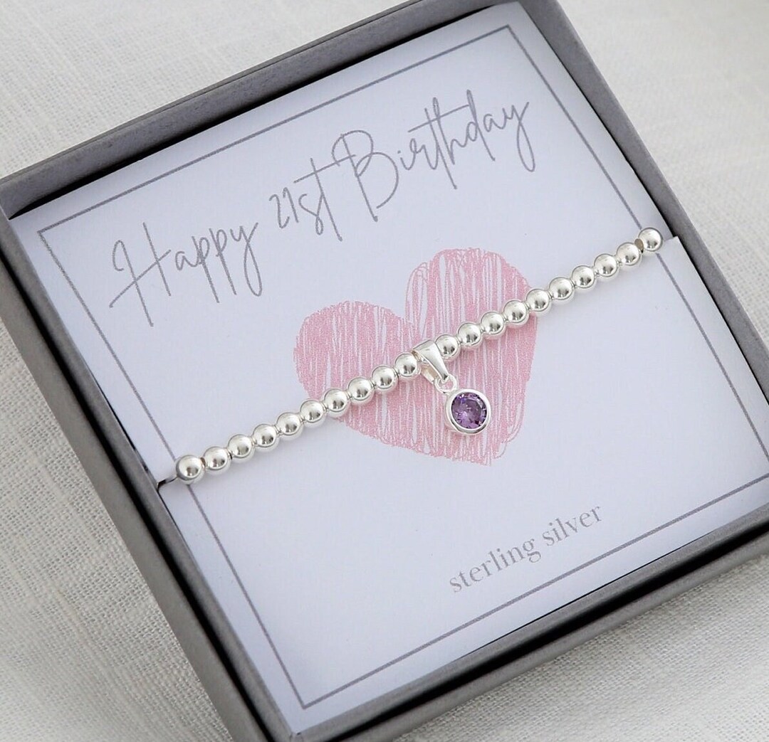 21st Birthday Beaded Bracelet, Silver Beaded Birthstone Bracelet, Girls ...