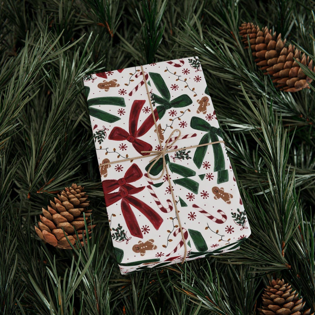 Holiday Mistletoe and Bows Wrapping Paper | Christmas Pattern Gift Wrap ...