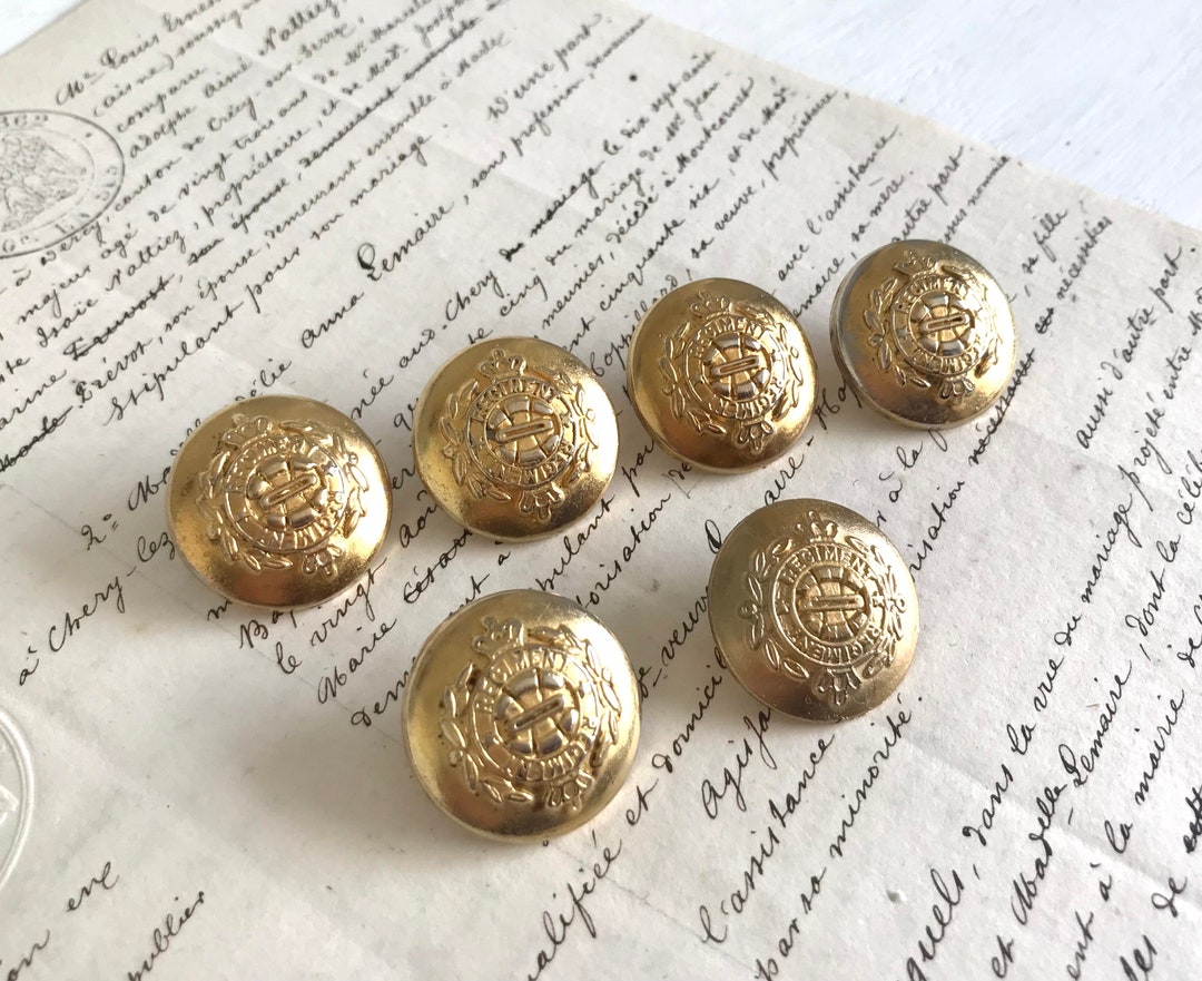 Vintage Regimental Buttons, 6 Brass Buttons With Shank, 23mm, 7/8, Self ...