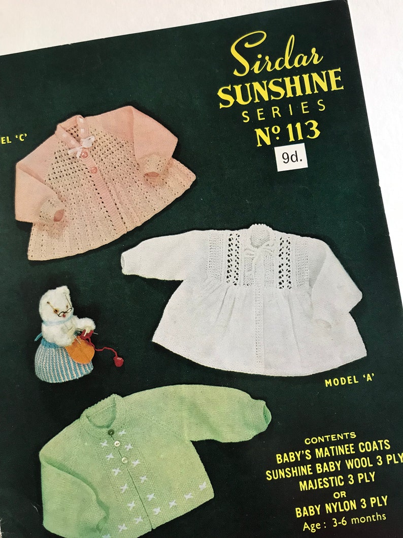 Vintage Knitting Pattern, Baby Matinee Coats, Age 3-6 Months, Sirdar Sunshine Series, Number 113 ...