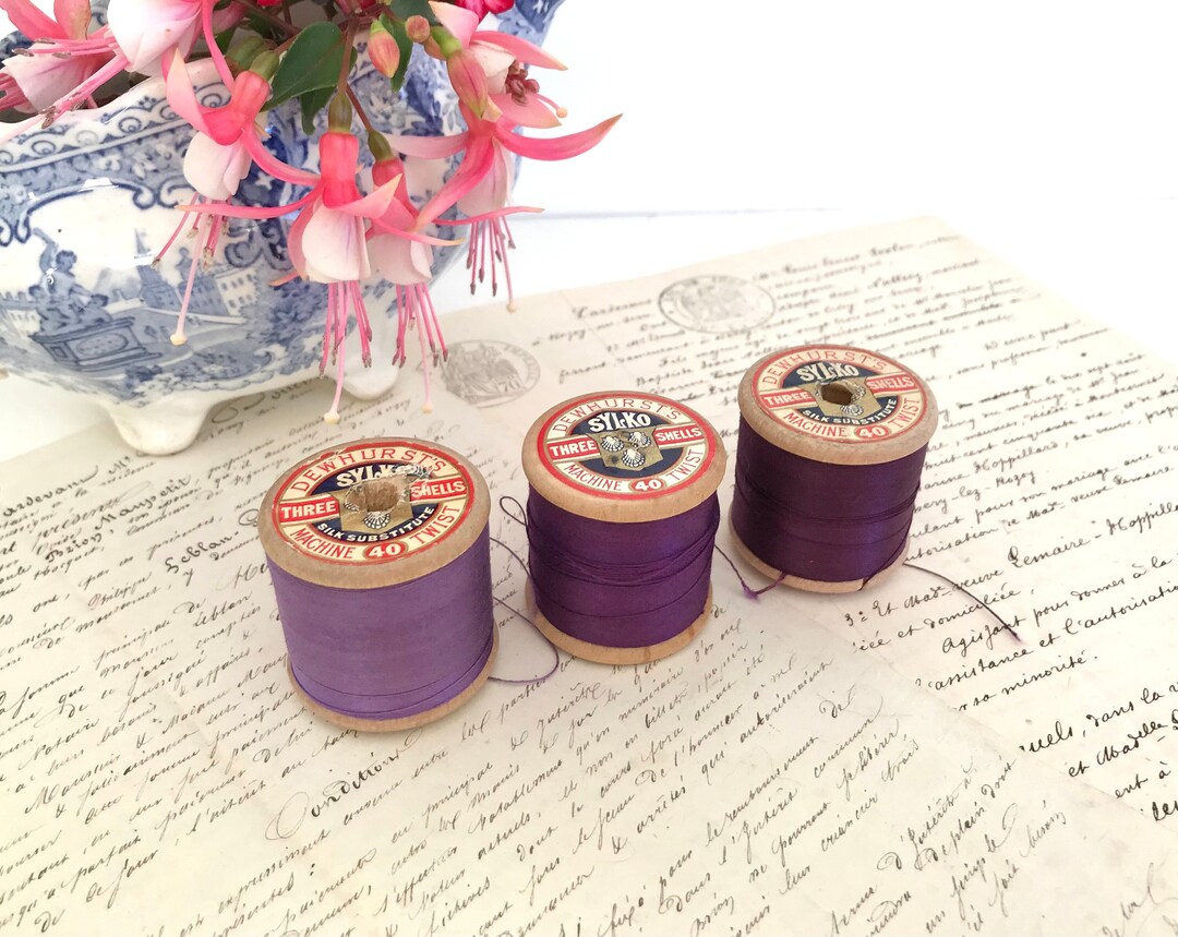 Sylko Thread, Three Bobbins in Shades of Violet and Purple, Mercerised ...