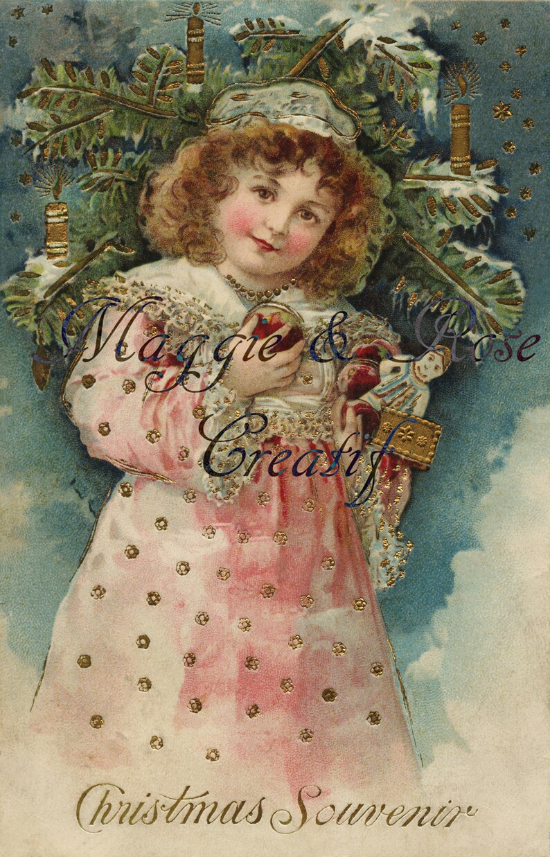 Printable Digital Image, Little Girl With Toys, Postcard Hand Tinted ...