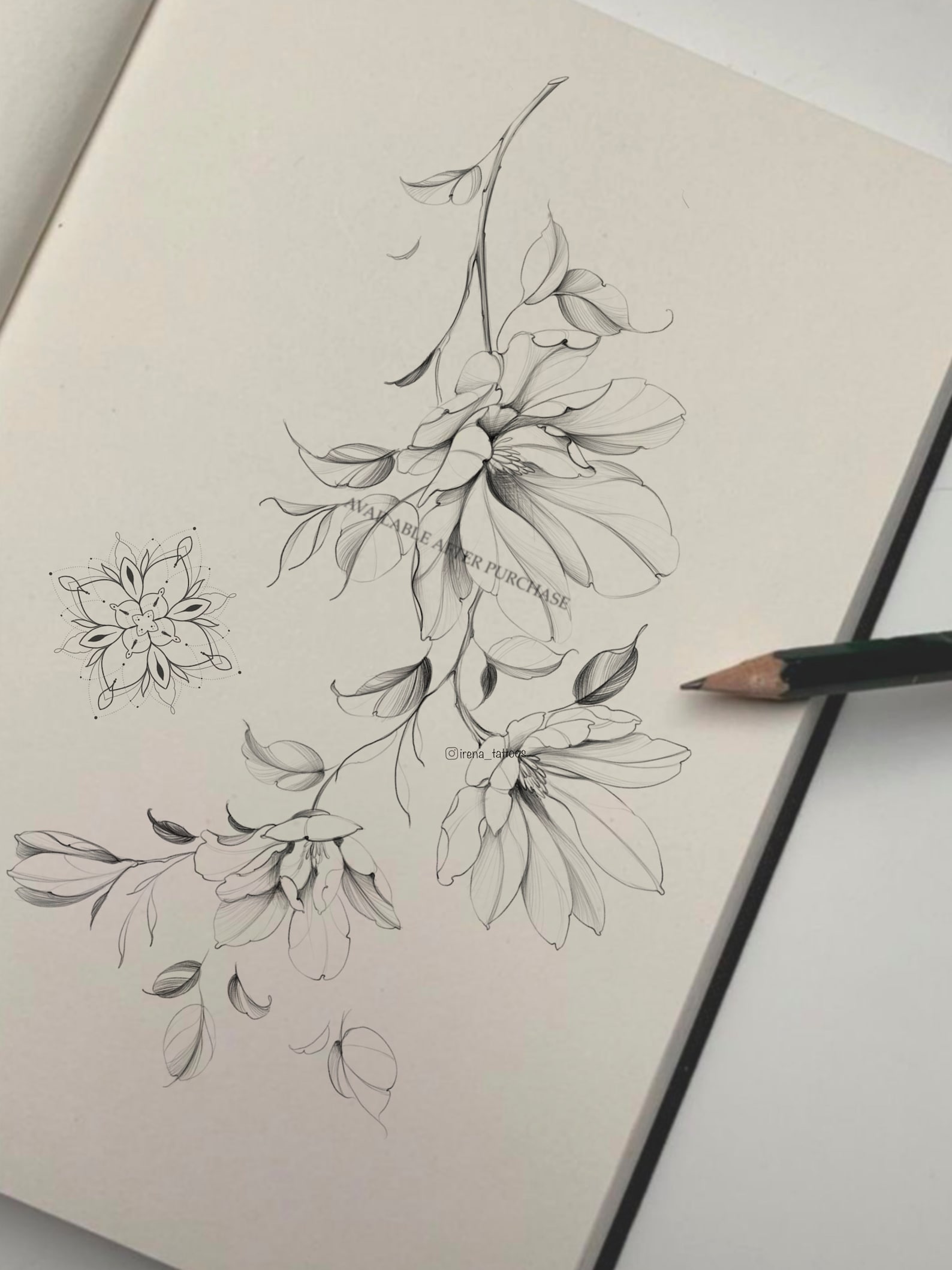 Magnolia Tattoo Design | Printable Stencil | Instant Download ...