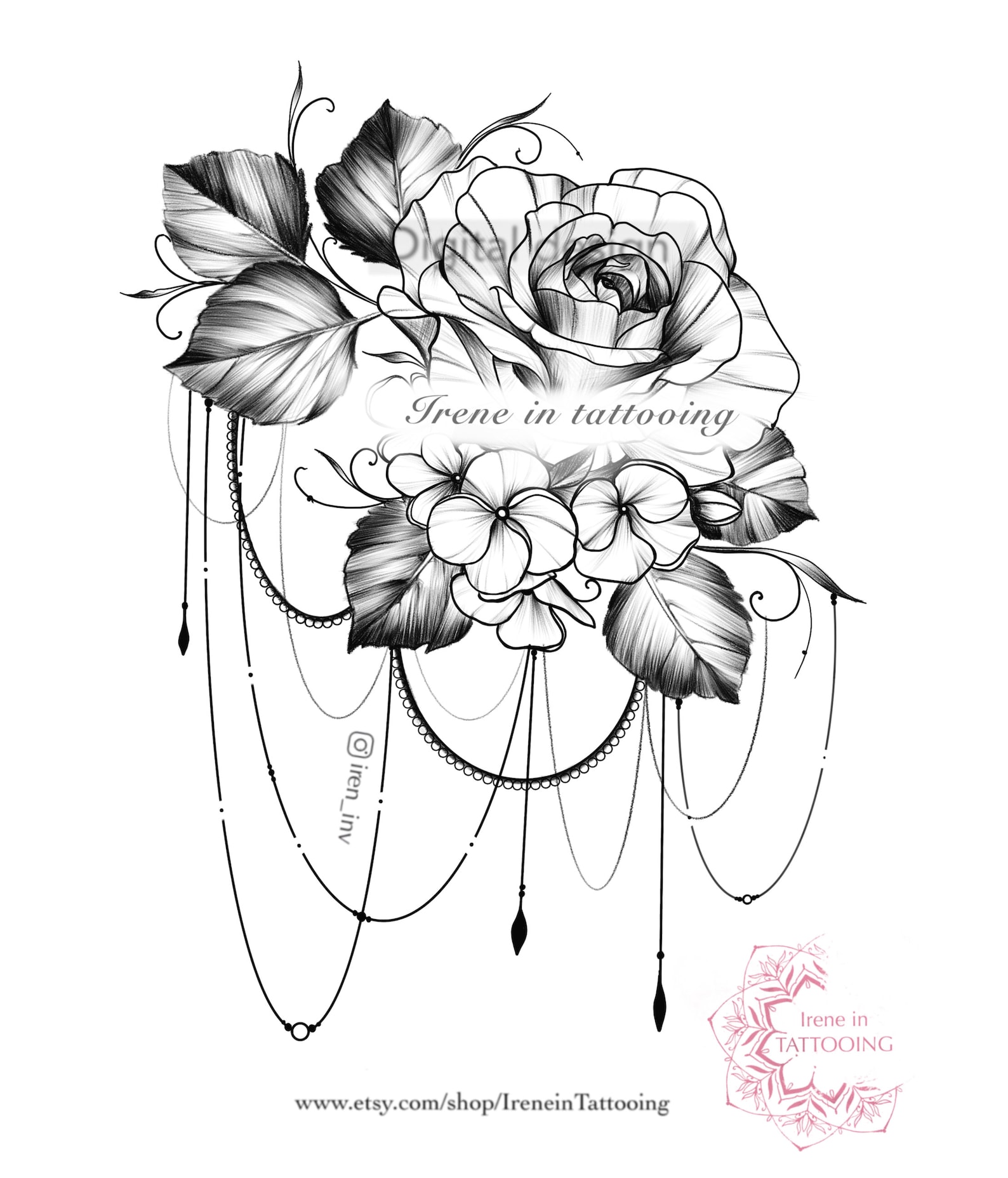 Rose Tattoo Design for Women Instant Download Printable - Etsy