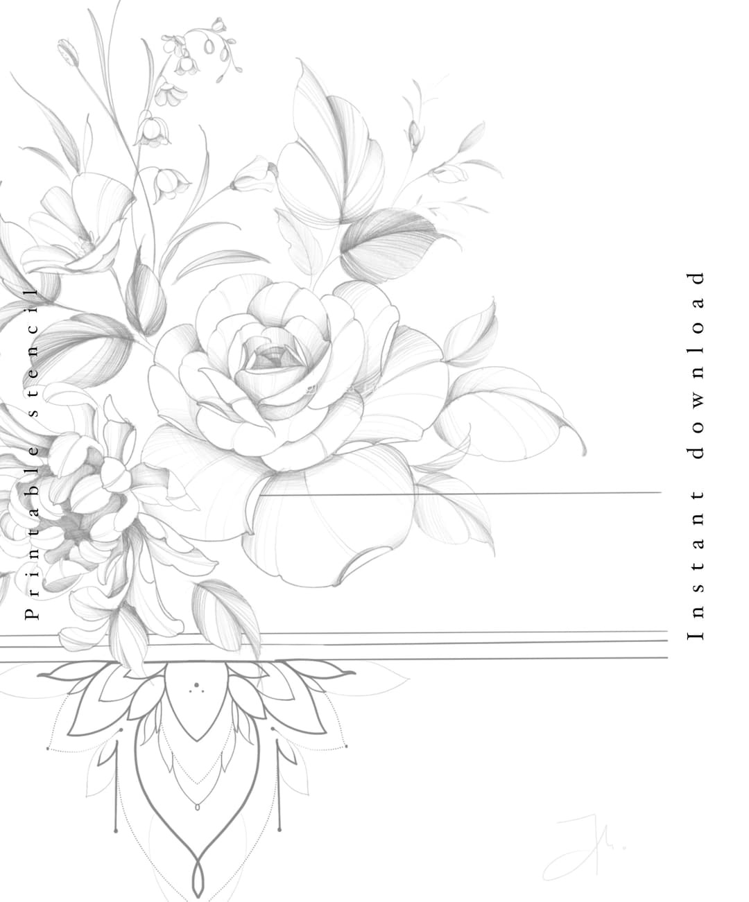 Peony Armband Tattoo Design | Printable Stencil (instant Download) - Etsy