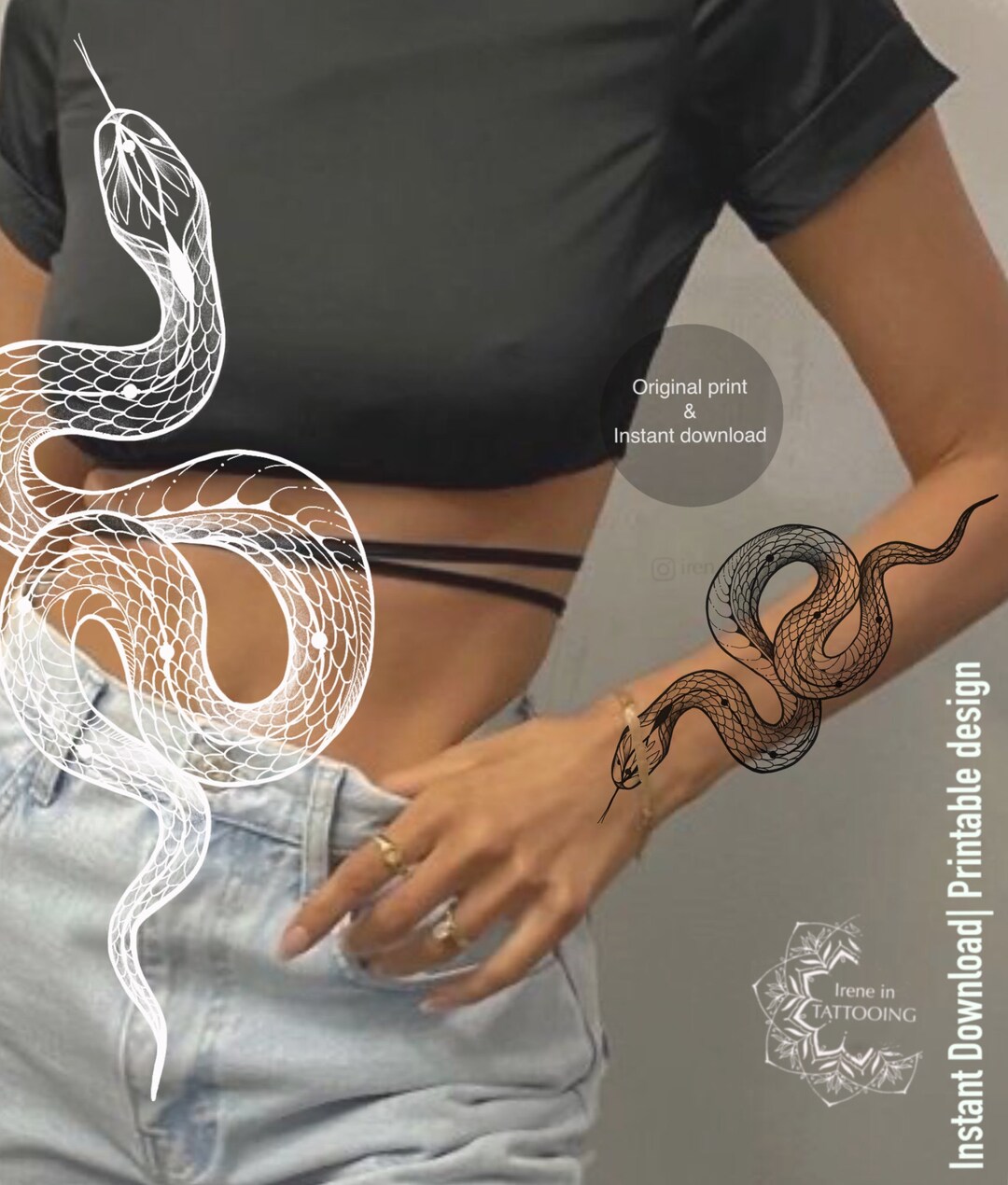 Snake Tattoo Design Instant Download Original Work Printable Stencil - Etsy