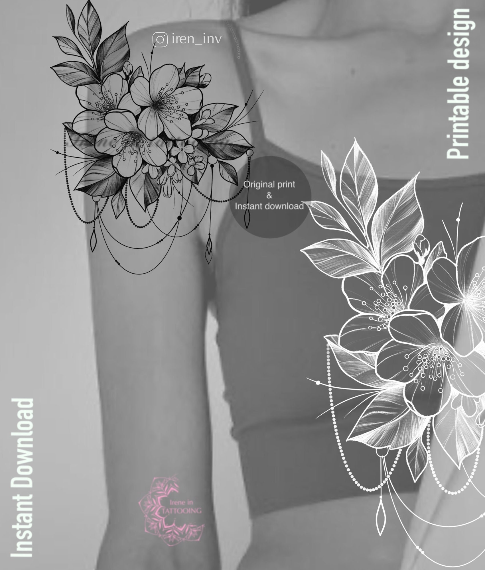 Tattoo Design Spring Flowers Digital Download Instant - Etsy