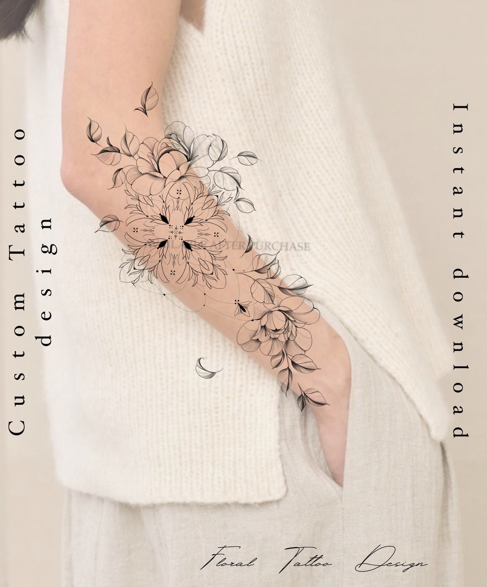 Tattoo Design Mandala and Peonies Flowers Instant Download - Etsy