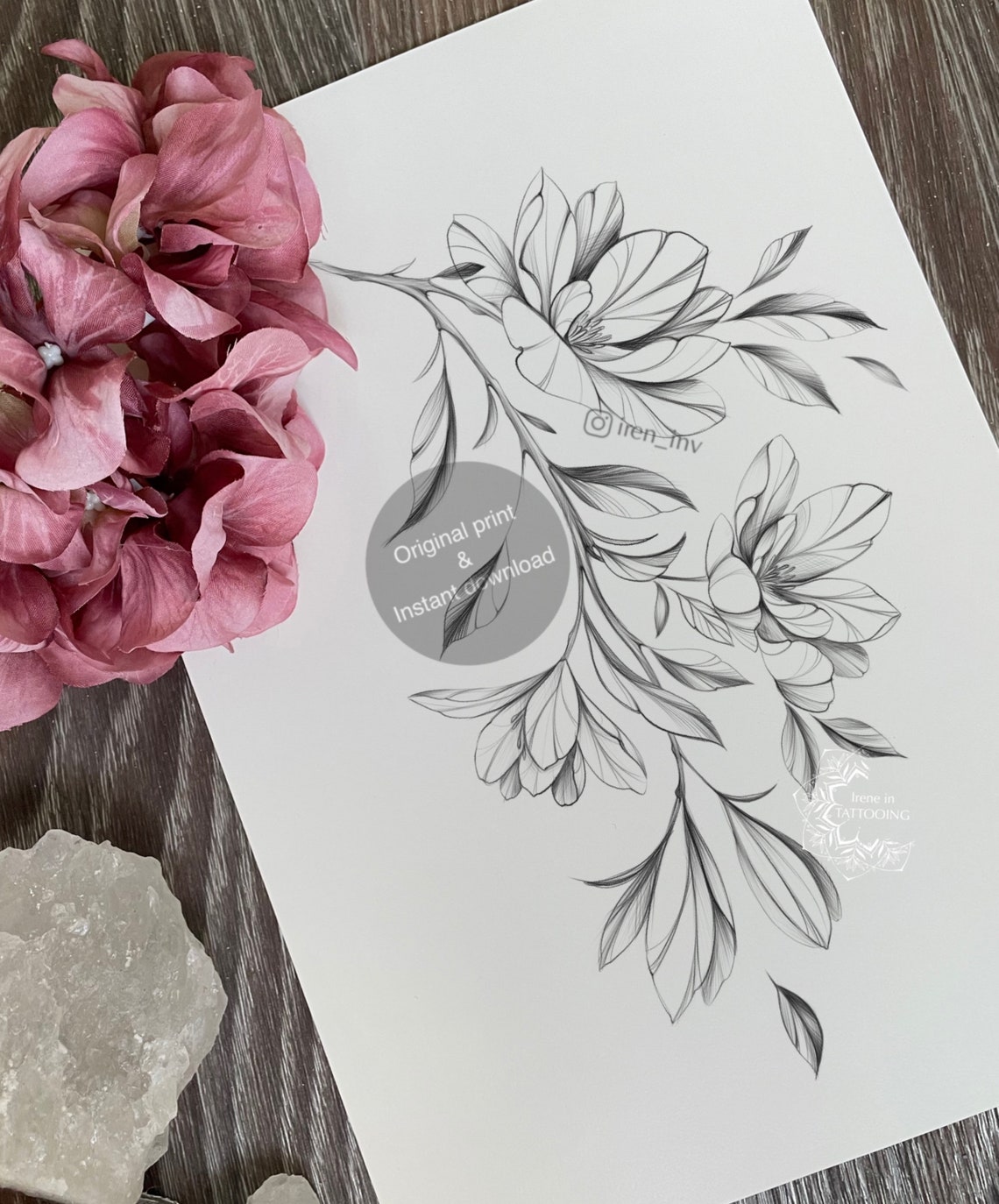 Magnolia Tattoo Design Instant Download Printable stencil | Etsy