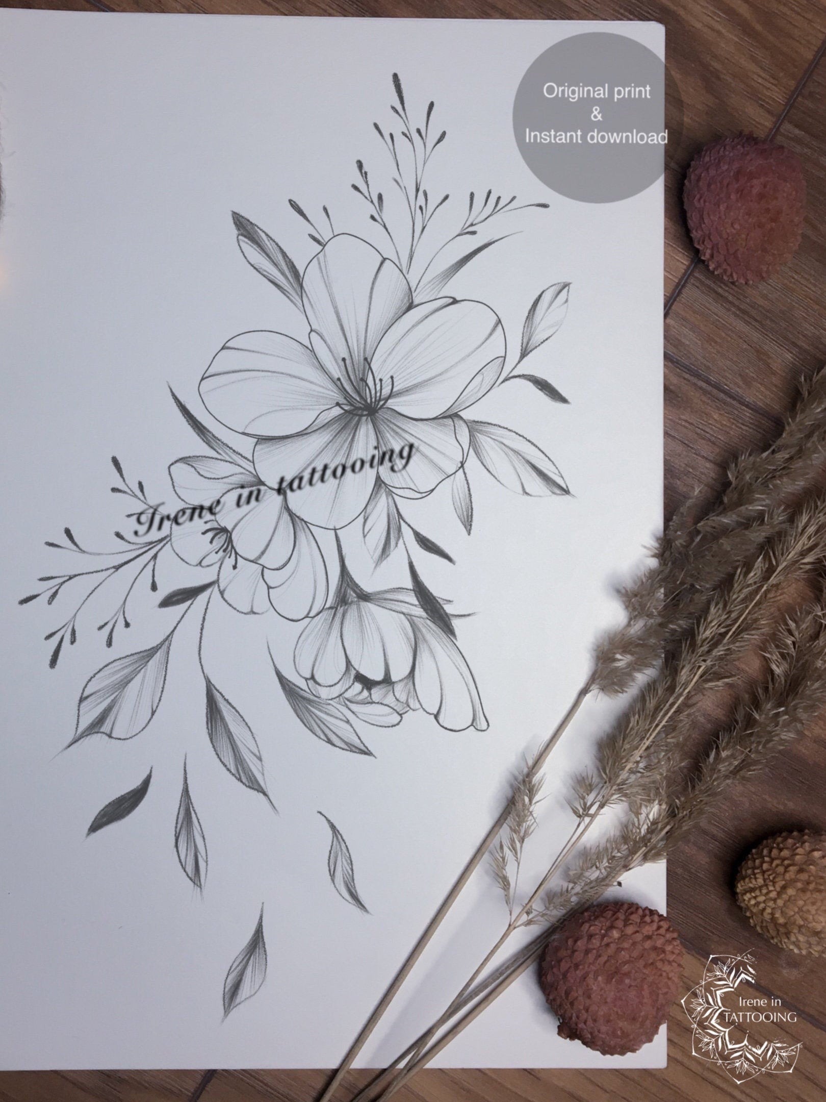 Spring Flowers Tattoo Design Instant Download Printable - Etsy