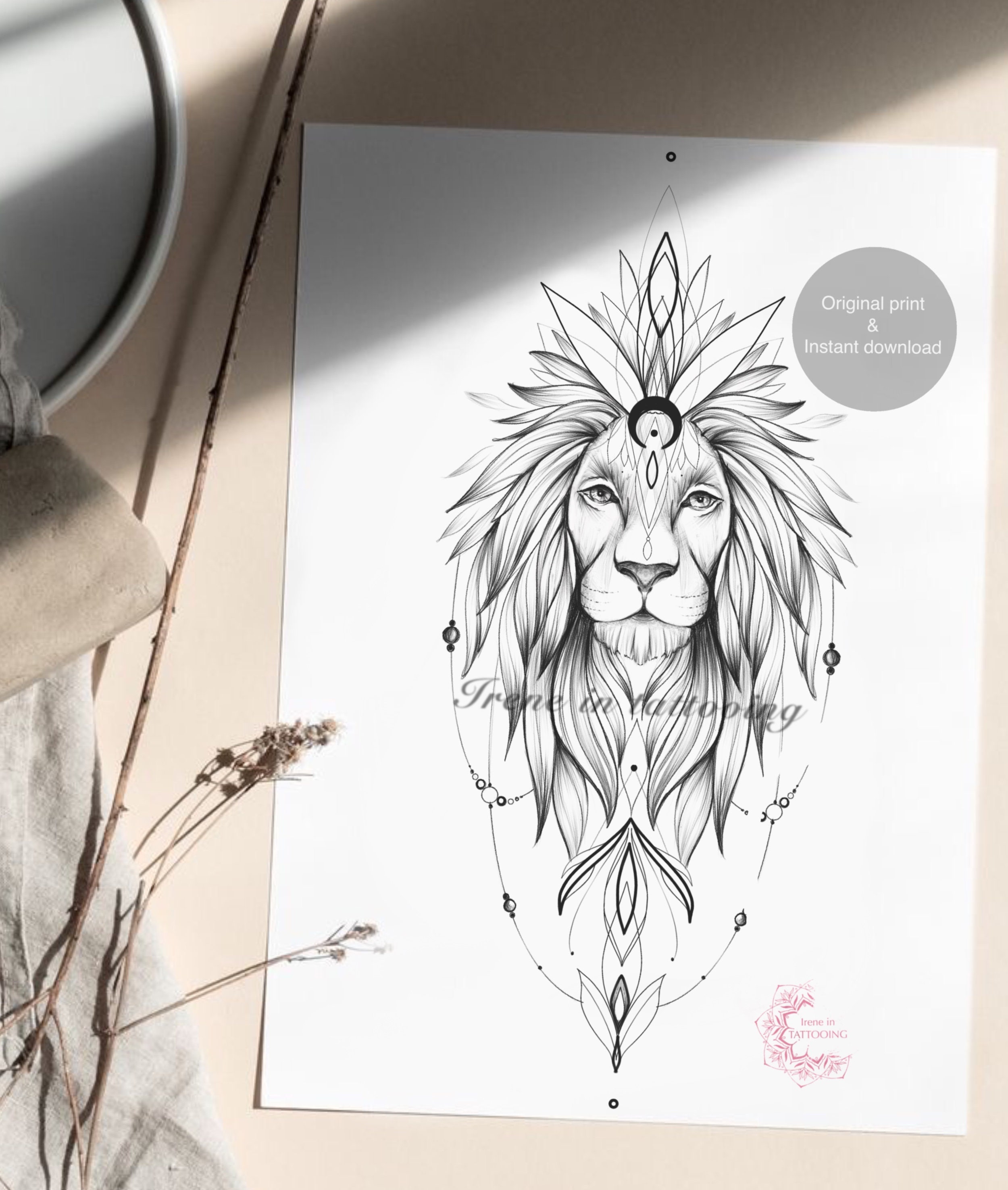 Lion Tattoo Design Instant Download Original Print - Etsy