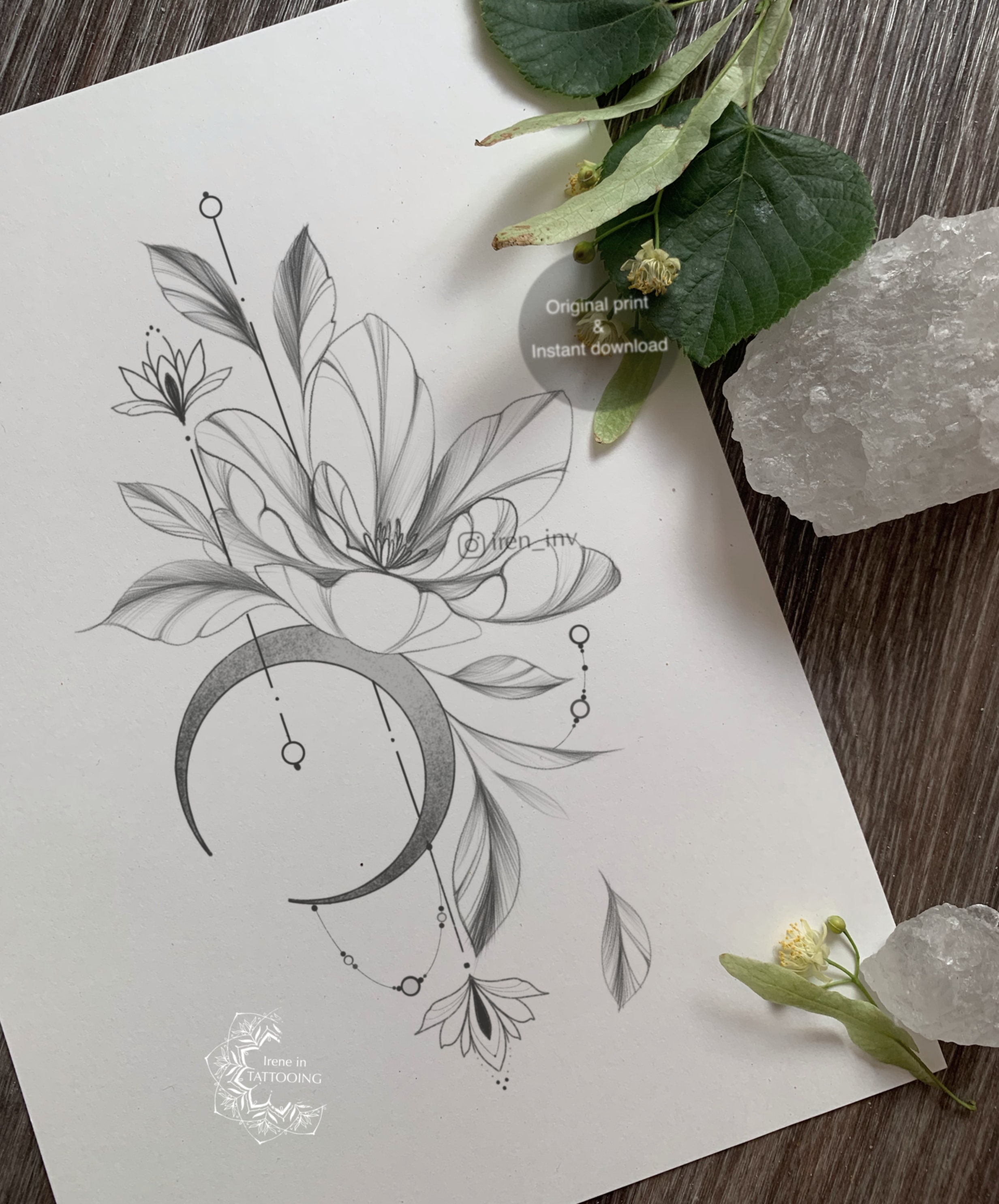 Magnolia Tattoo Design Instant Download Printable Stencil - Etsy