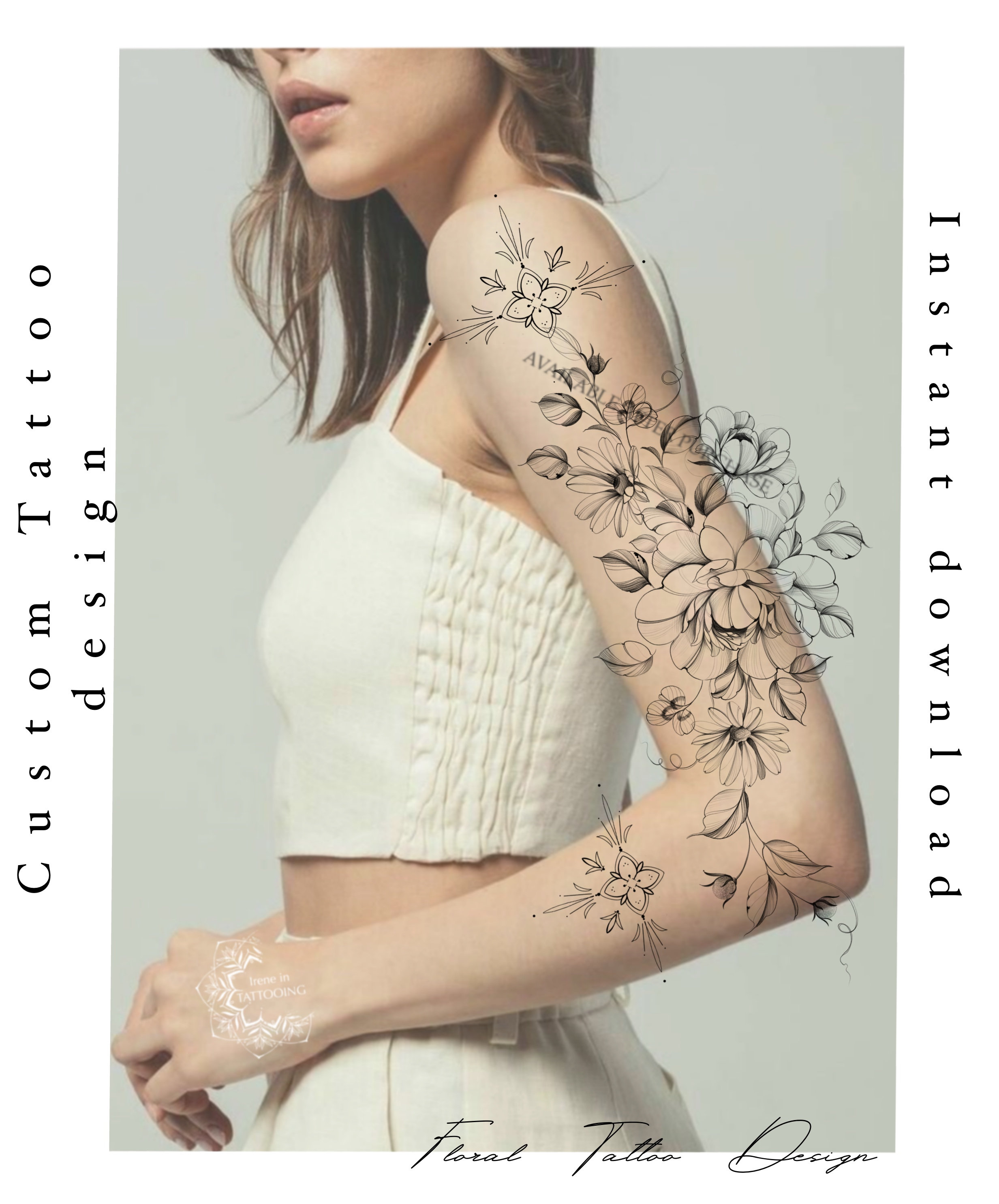 Tattoo Design Daisy Peony Flowers Instant Download - Etsy