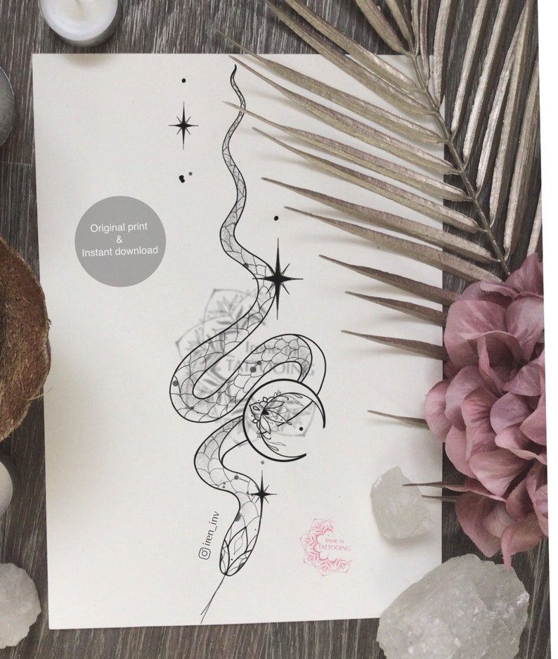 Custom Tattoo Design Snake With Moon Instant Download | Etsy