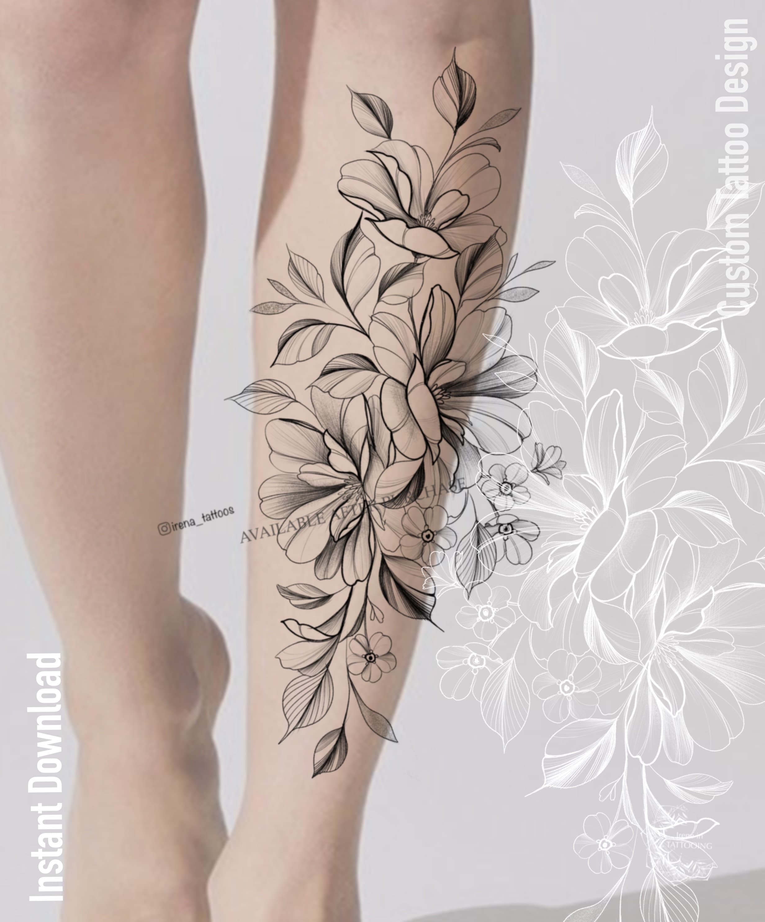 Magnolia Tattoo Design Instant Download Printable Stencil - Etsy